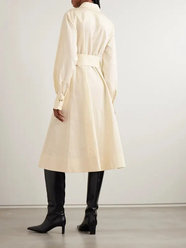 joseph linen dress Ziane belted cotton and linen-blend midi shirt dress - ecru