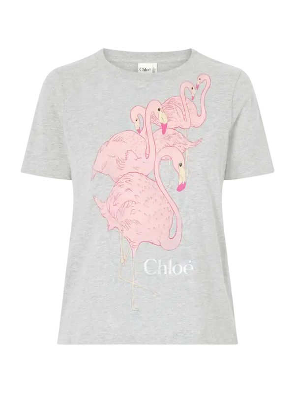 Chloé Printed Cotton-jersey T-shirt - Gray