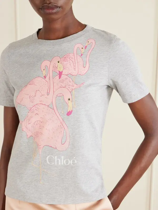 Chloé Printed Cotton-jersey T-shirt - Gray
