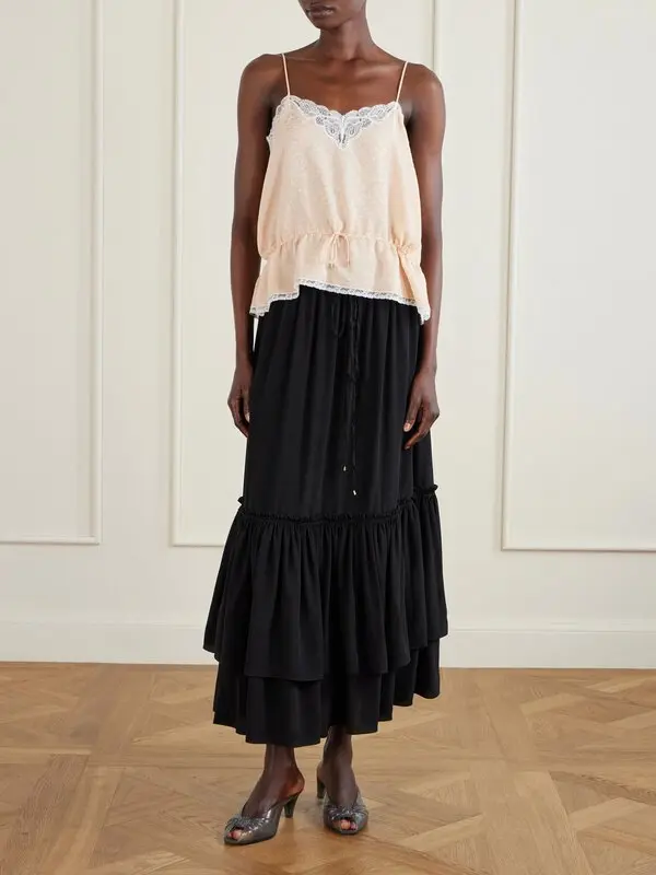 Chloé Tiered Silk Crepe De Chine Maxi Skirt
