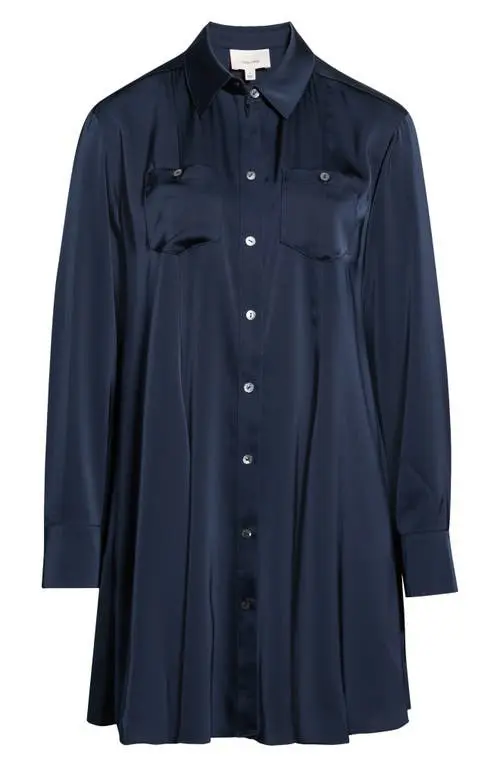 Cinq À Sept Belden Long Sleeve Satin Mini Shirtdress