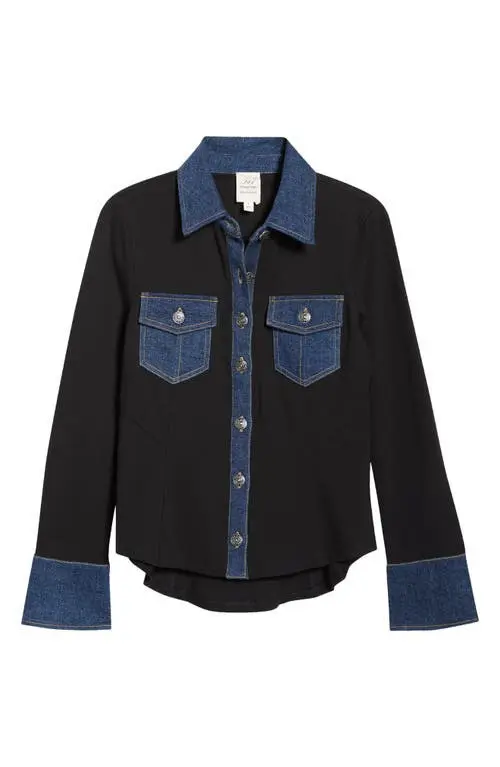 Cinq À Sept Aliza Denim-trimmed Shirt - Black/fontaine
