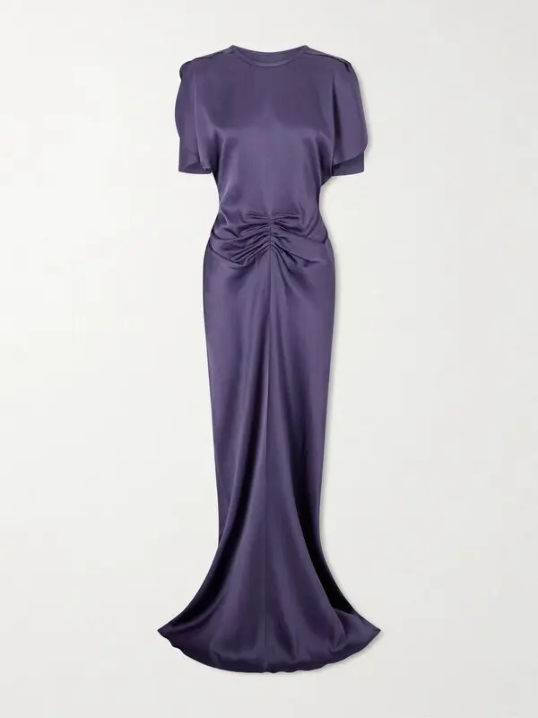 Victoria Beckham Isabella Ruched Satin Gown - Blue