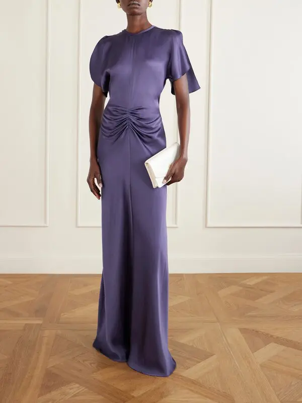 Victoria Beckham Isabella Ruched Satin Gown - Blue