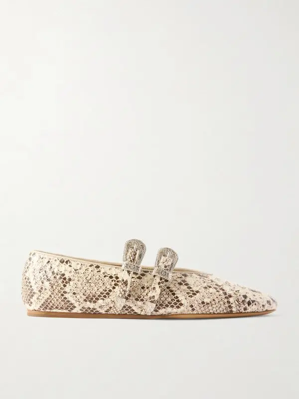 Le Monde Beryl Claudia Snake-effect Leather Mary-jane Ballet Flats - Animal Print