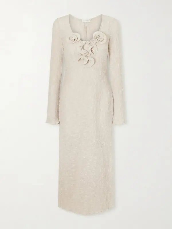 Magda Butrym Floral-appliquéd Lyocell-blend Midi Dress - Neutrals