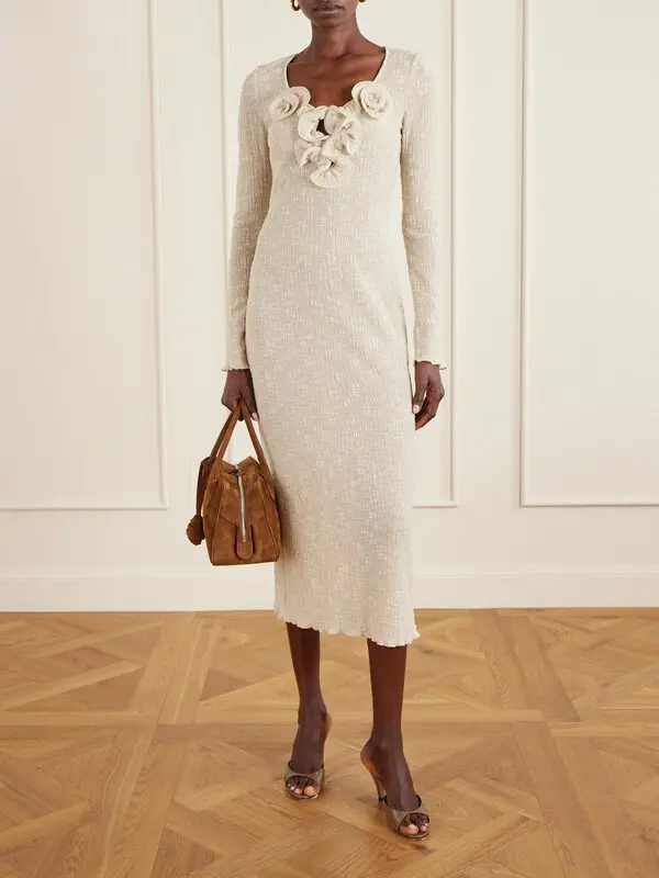 Magda Butrym Floral-appliquéd Lyocell-blend Midi Dress - Neutrals