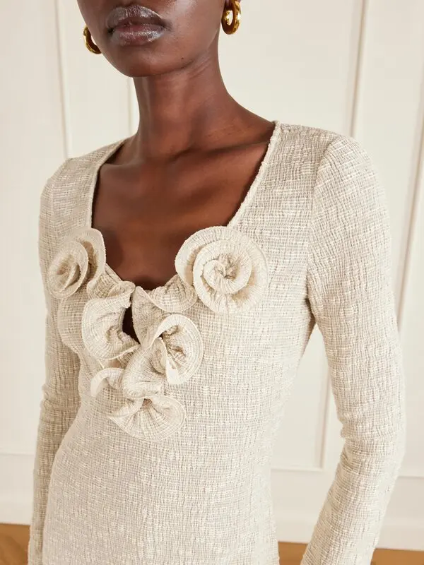 Magda Butrym Floral-appliquéd Lyocell-blend Midi Dress - Neutrals