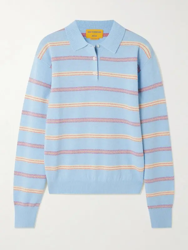 Guest In Residence Collegiate Striped Cashmere Polo Sweater - Blue
