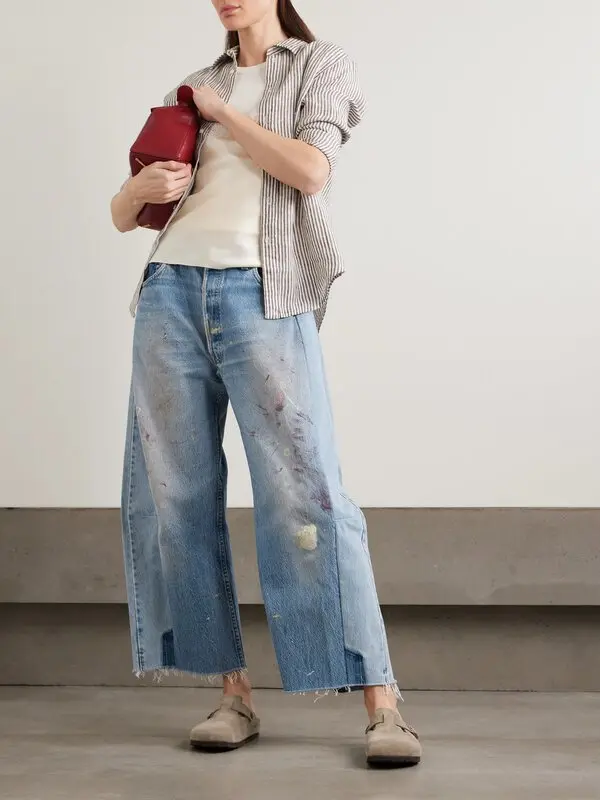 B Sides Lasso Distressed Cropped Wide-leg Jeans
