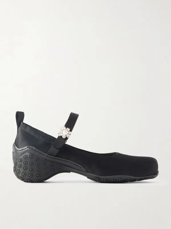 Simone Rocha Embellished Satin Mary Jane Pumps - Black