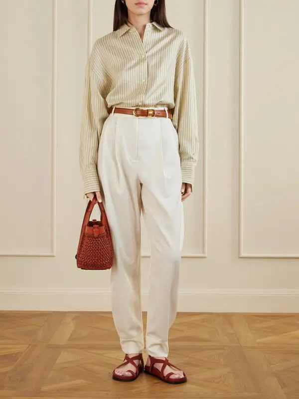 TOD'S T Timeless Leather-trimmed Raffia Shoulder Bag