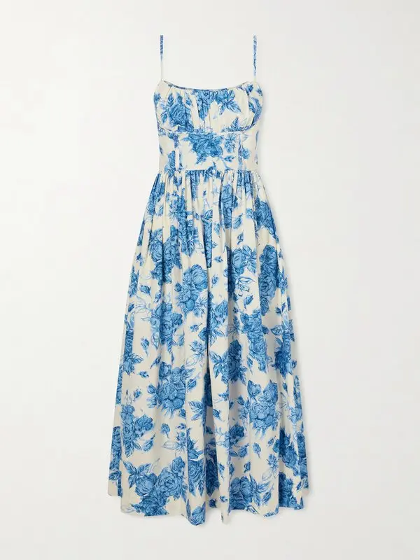 Cara Cara Alba Floral-print Cotton-poplin Midi Dress - Blue