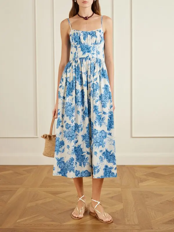 Cara Cara Alba Floral-print Cotton-poplin Midi Dress - Blue