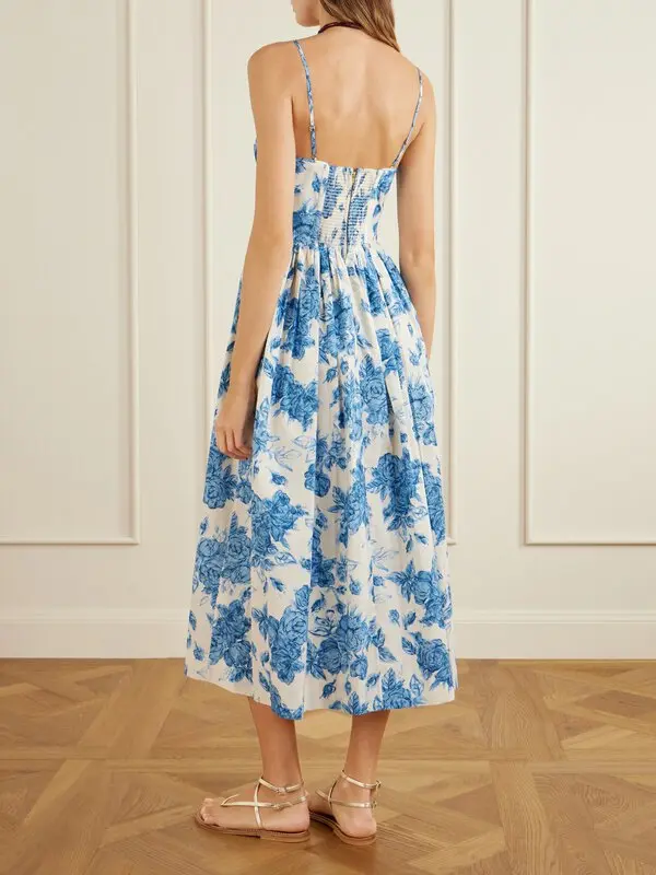 Cara Cara Alba Floral-print Cotton-poplin Midi Dress - Blue