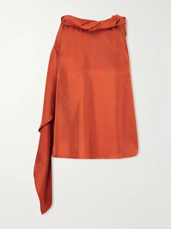 Loulou De Saison Wilma Twisted Silk-twill Top - Red