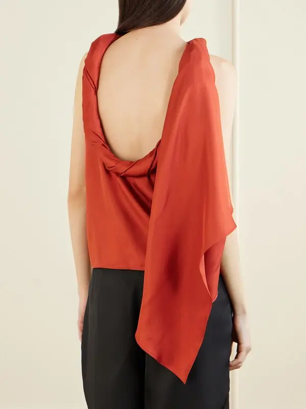Loulou De Saison Wilma Twisted Silk-twill Top - Red