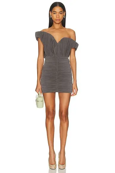 Magda Butrym Asymmetrical Off-shoulder Ruched Dress - Brown
