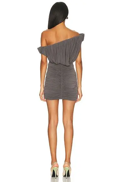 Magda Butrym Asymmetrical Off-shoulder Ruched Dress - Brown