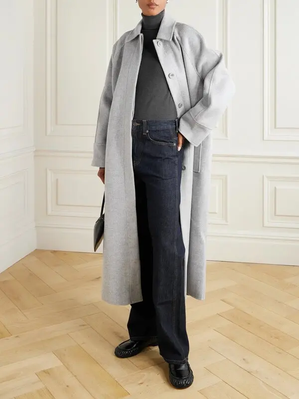 Tove Yoonmi Belted Brushed Wool-blend Coat - Gray