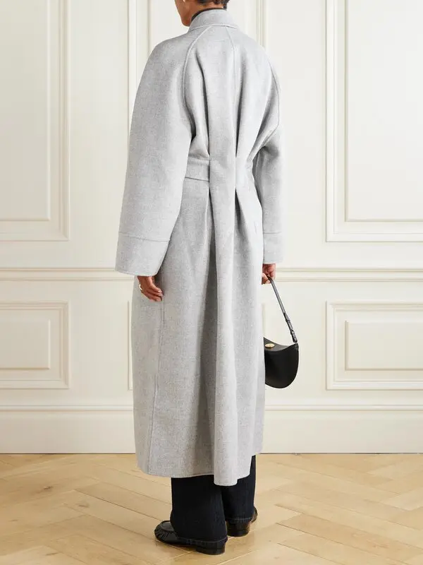 Tove Yoonmi Belted Brushed Wool-blend Coat - Gray