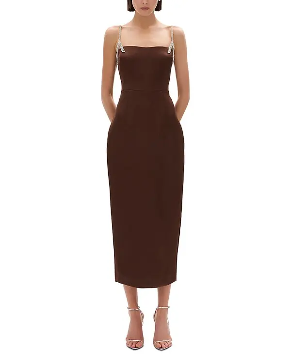 Rachel Gilbert Leora Rhinestone Strap Gown - Brown