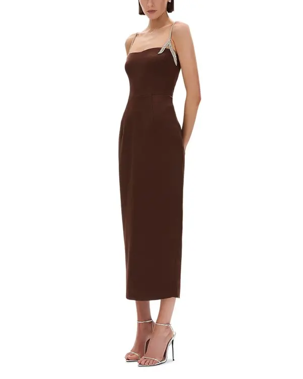 Rachel Gilbert Leora Rhinestone Strap Gown - Brown