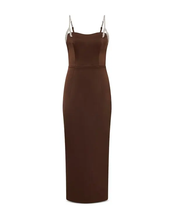 Rachel Gilbert Leora Rhinestone Strap Gown - Brown