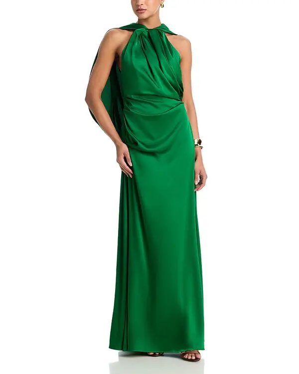 Rachel Gilbert Hallie Draped Cape Gown - Emerald