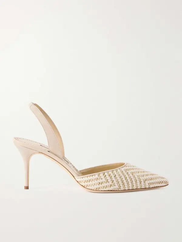 Manolo Blahnik Carolyne 70 Raffia Slingback Pumps