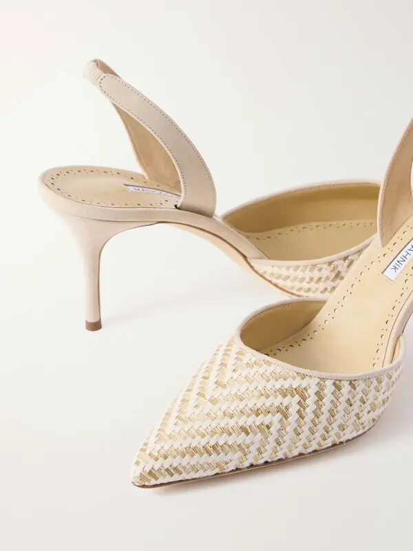 Manolo Blahnik Carolyne 70 Raffia Slingback Pumps