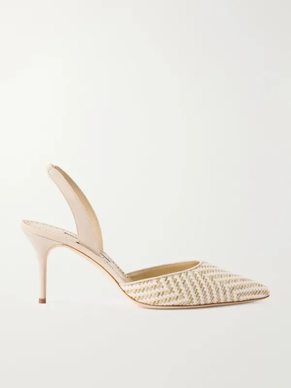 Manolo Blahnik Carolyne Raffia Slingback Pumps - Neutrals