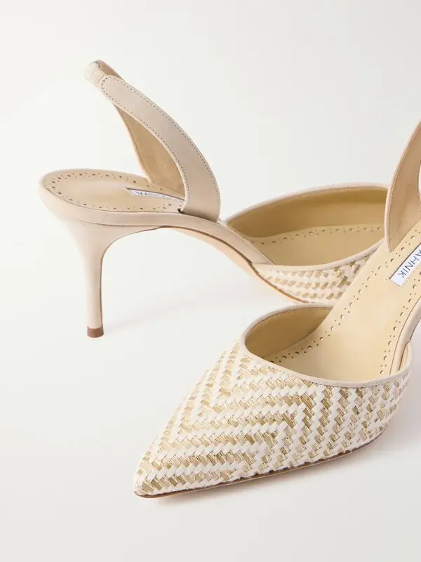 Manolo Blahnik Carolyne 70 Raffia Slingback Pumps - Neutrals