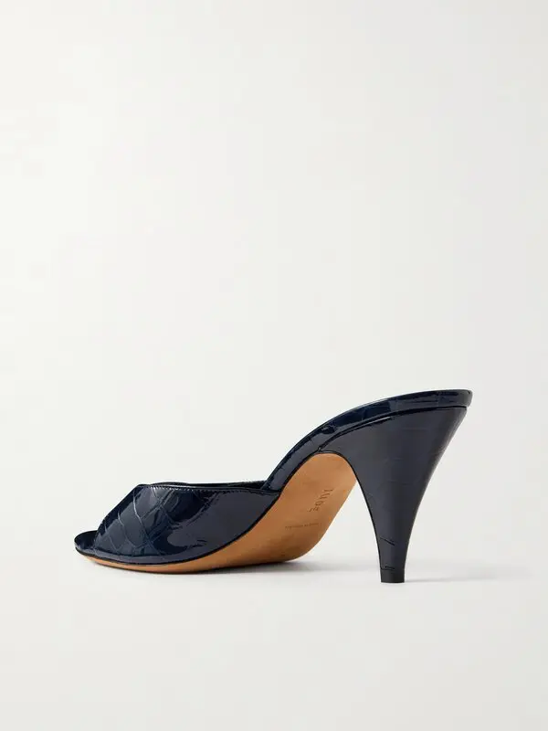 JUDE Haze Croc-effect Leather Mules - Navy