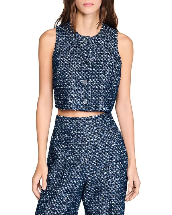 Sandro Sequin Crop Top - Navy Blue