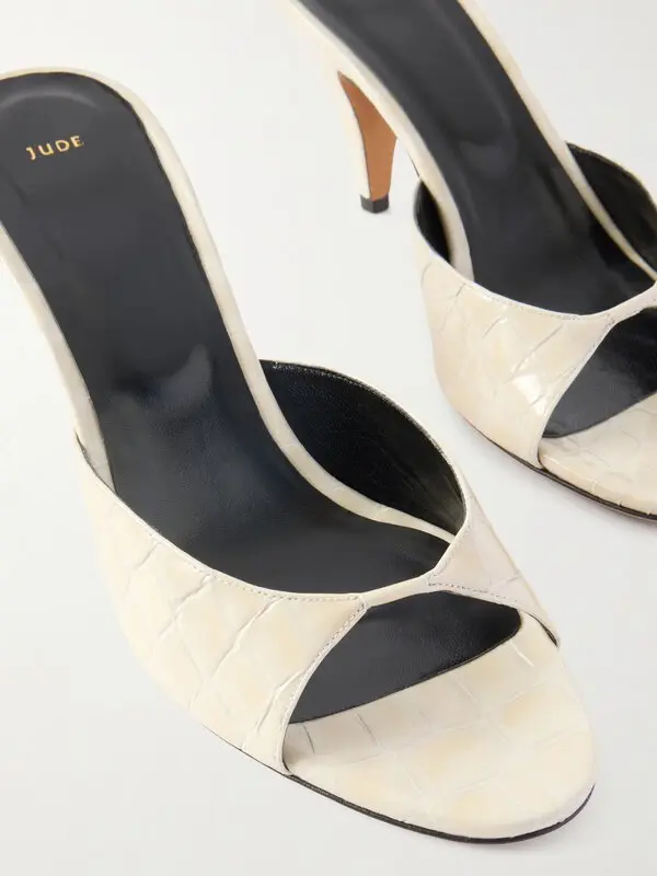 JUDE Haze Croc-effect Leather Mules - Neutrals