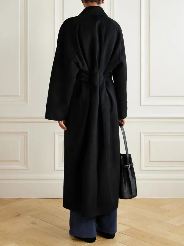 Tove Yoonmi Belted Brushed Wool-blend Coat - Black