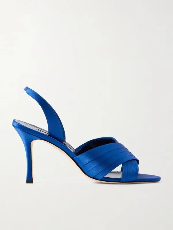 Manolo Blahnik Viera 90 Satin Slingback Sandals - Blue