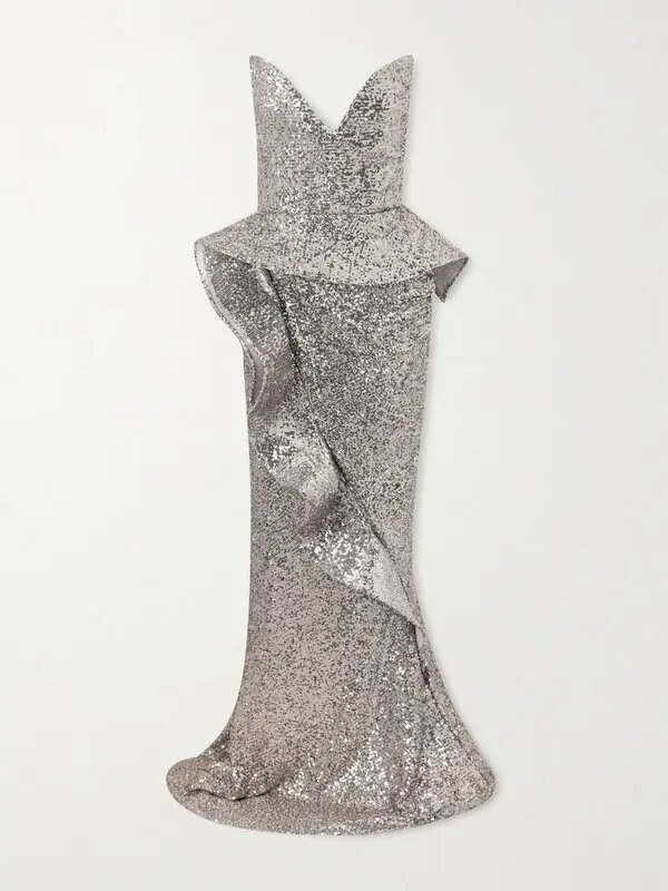 Maticevski Glorious Strapless Sequined Gown - Silver