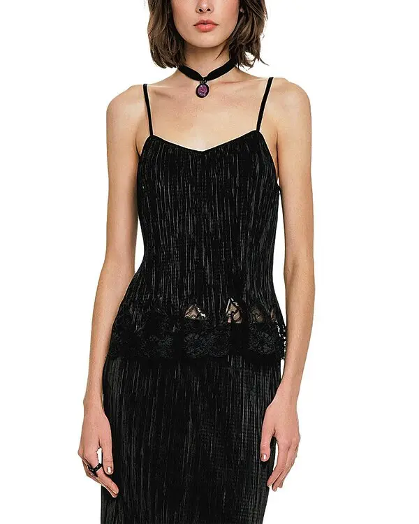Anna Sui Plisse Lace-trimmed Camisole