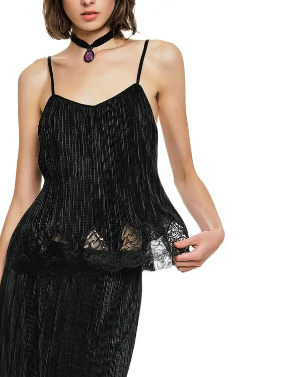 Anna Sui Plisse Lace-trimmed Camisole