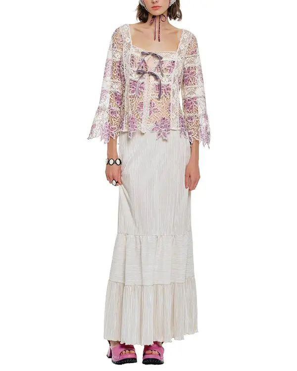 Anna Sui Plisse Tiered Maxi Skirt