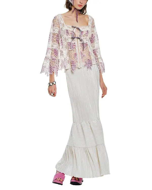 Anna Sui Plisse Tiered Maxi Skirt