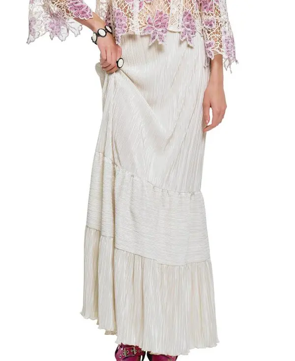 Anna Sui Plisse Tiered Maxi Skirt