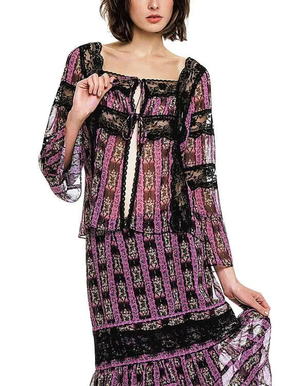Anna Sui Cameo Stripe Print Tie Blouse - Orchid