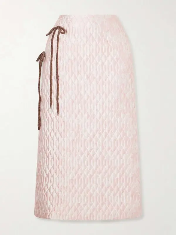 Simone Rocha Bow-detailed Quilted Midi Skirt - Pastel Pink