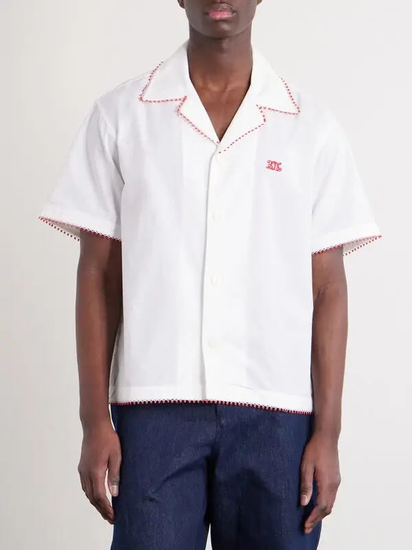 BODE Redbud Camp-collar Logo-embroidered Cotton Shirt