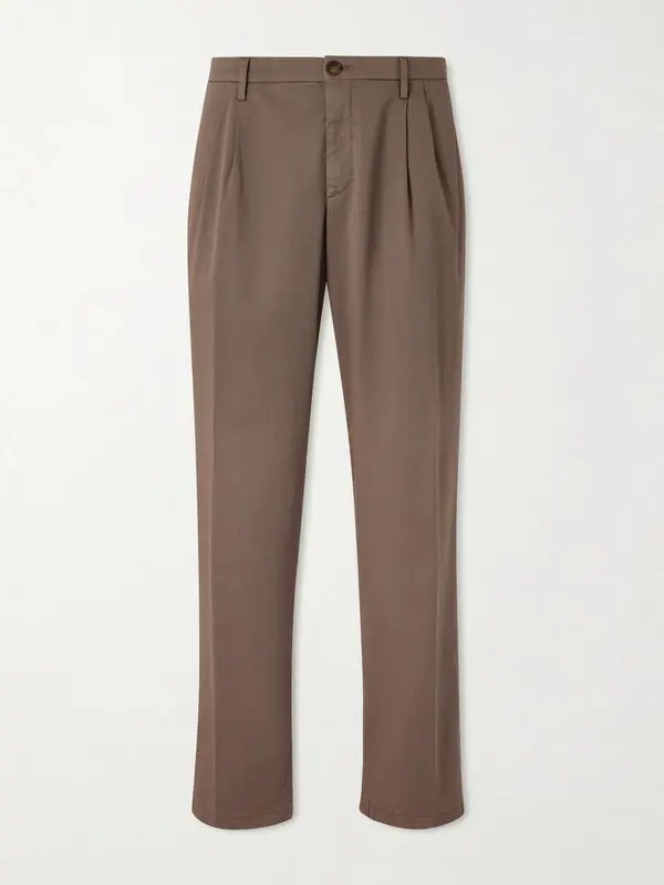 Canali Straight-leg Pleated Cotton-blend Gabardine Trousers - Brown