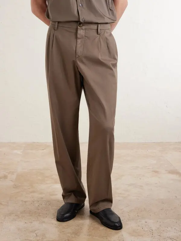 Canali Straight-leg Pleated Cotton-blend Gabardine Trousers - Brown