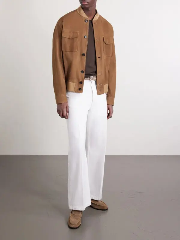 SLOWEAR Suede Bomber Jacket - Brown